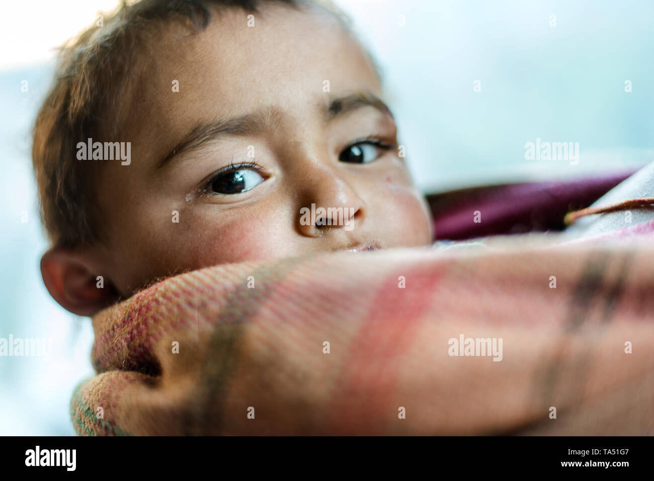 Kullu, Himachal Pradesh, India - December 21, 2018 : closeup of a poor ...