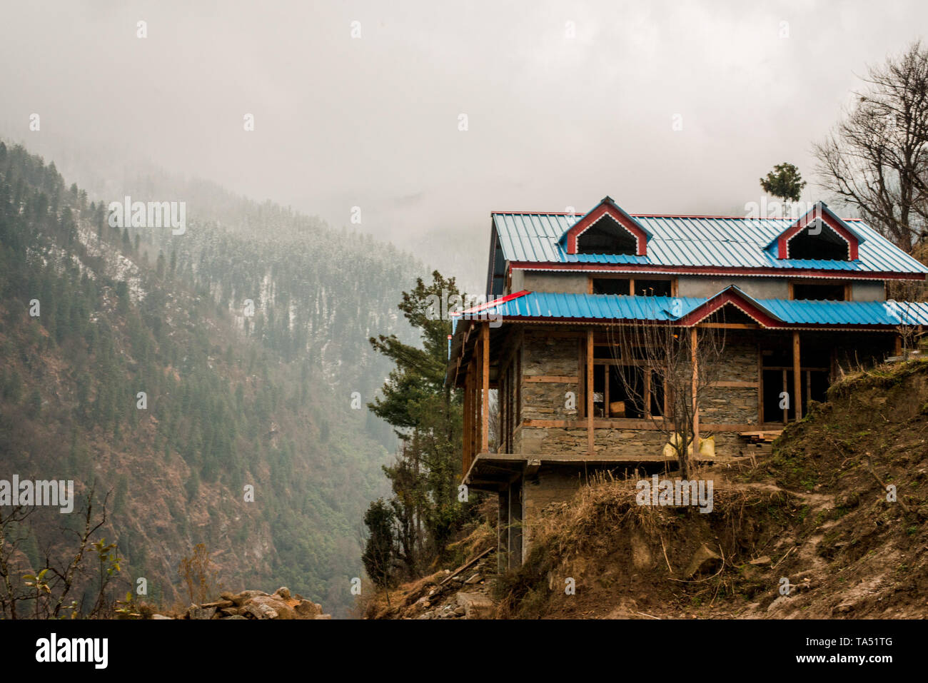 Typical wooden alpine house in himachal in himalayas - India Stock ...