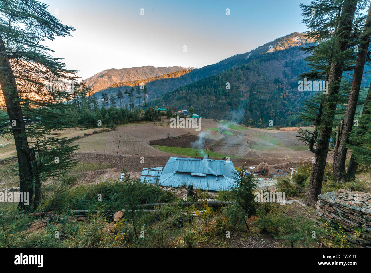 Typical wooden alpine house in himachal in himalayas - India Stock ...