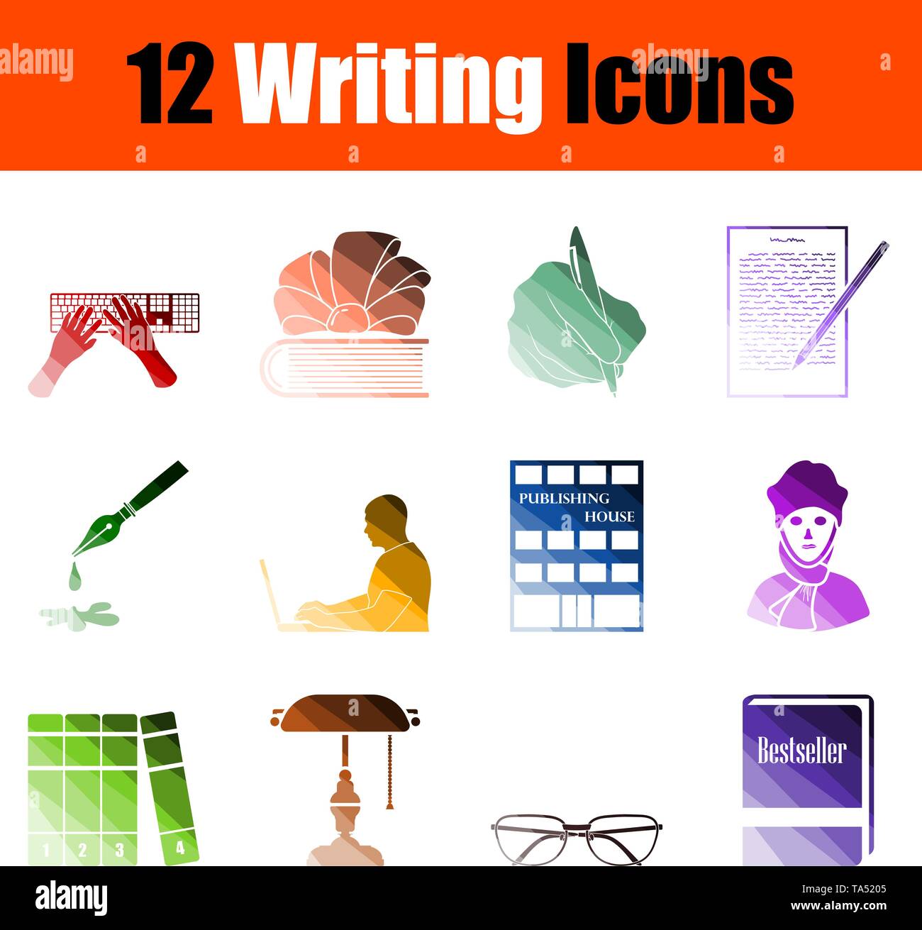 Writing Icon Set. Flat Color Ladder Design. Vector Illustration Stock ...