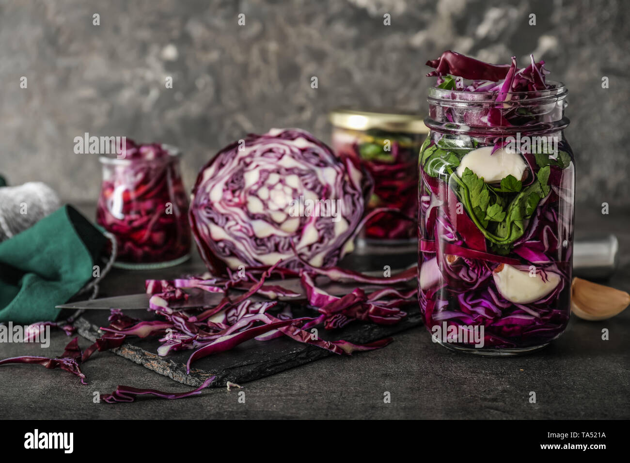 Preparing of fresh cabbage for fermentation Stock Photo - Alamy
