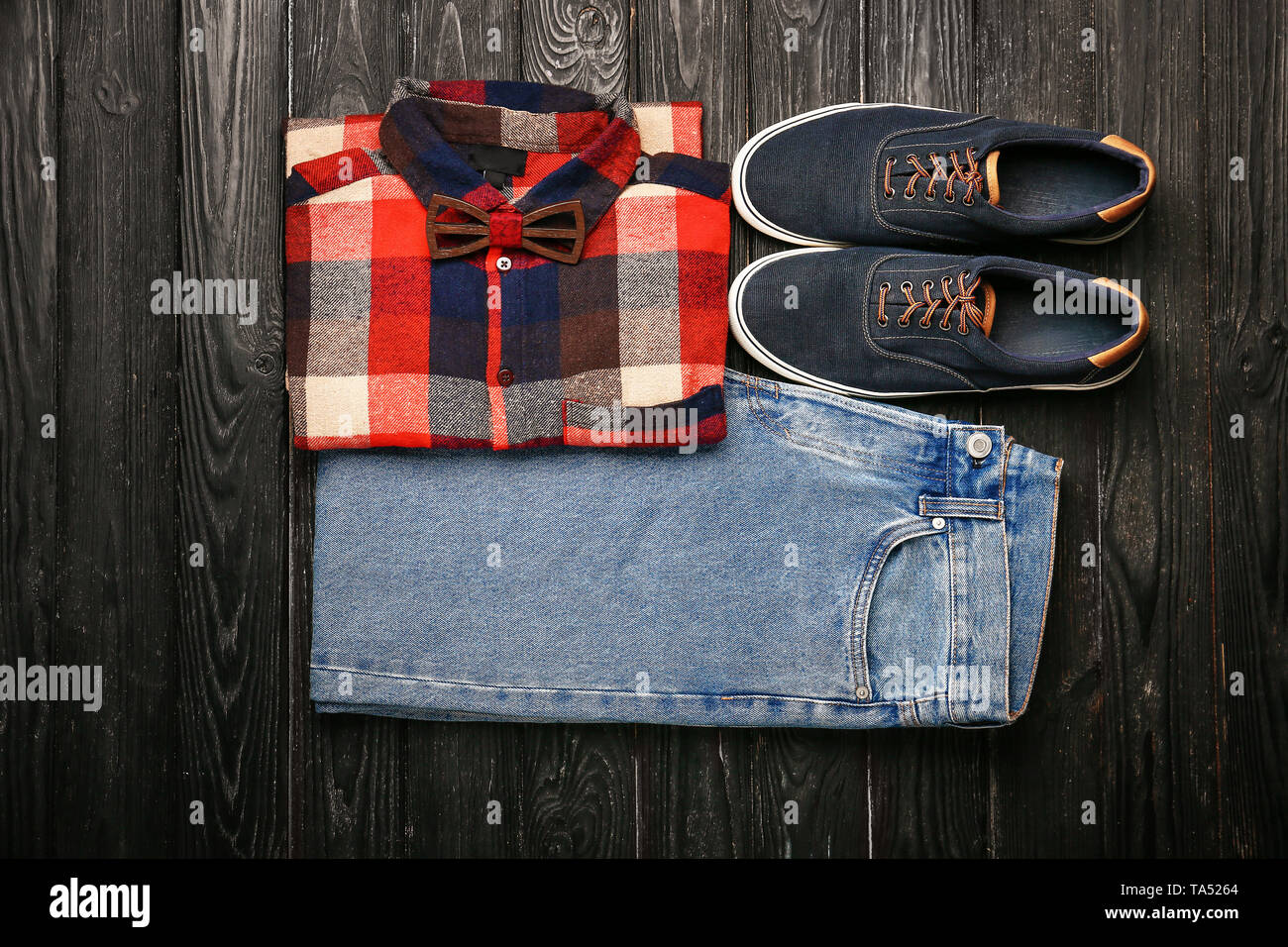 Male clothes on wooden background Stock Photo - Alamy