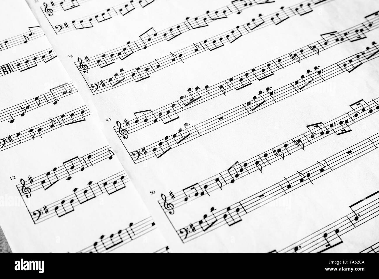 Sheets of musical notes Black and White Stock Photos & Images - Alamy