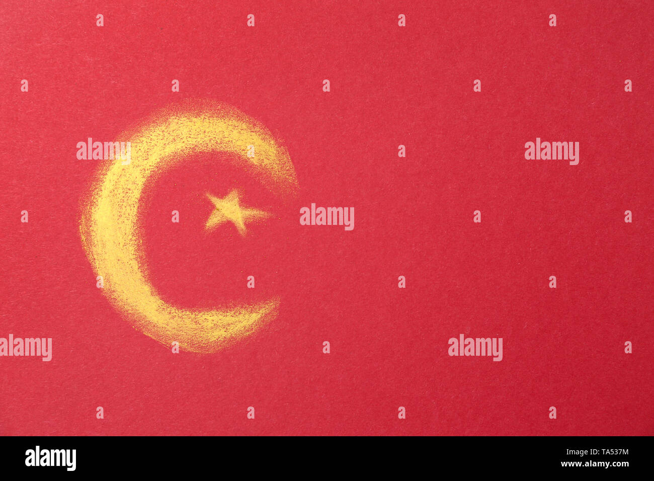 Drawing of half-moon and star as symbol of Islam on color background ...