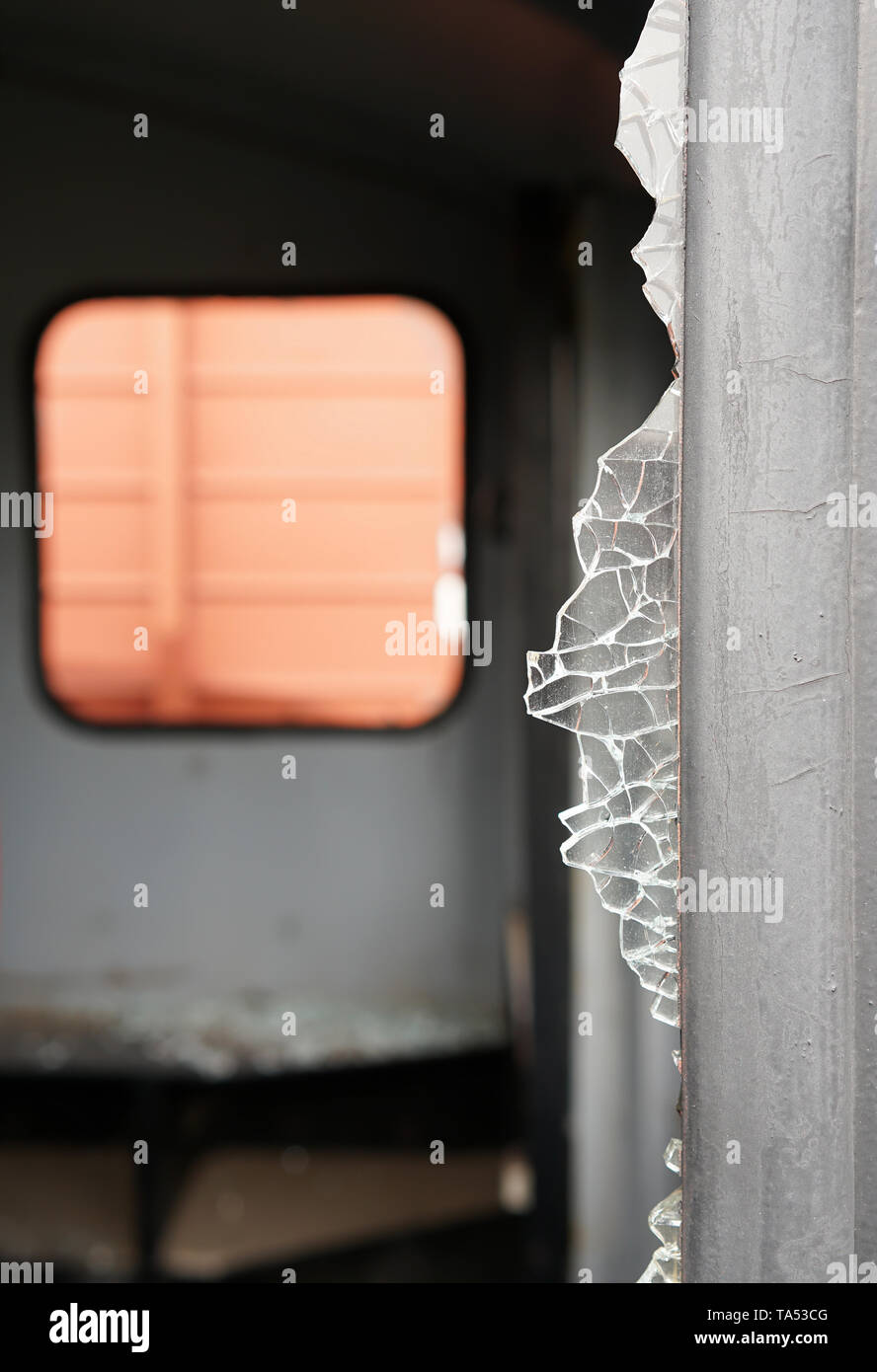 destroyed window of a railroad car Stock Photo - Alamy