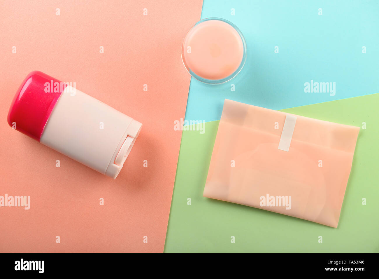 Items for personal hygiene on color background Stock Photo - Alamy