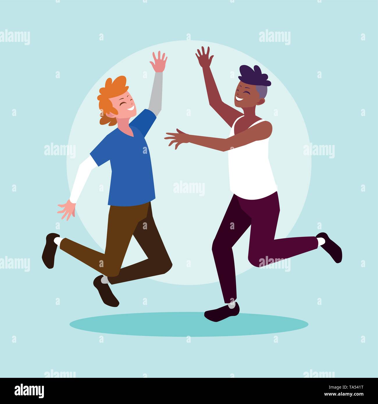 group of young men happy jumping celebrating vector illustration design ...