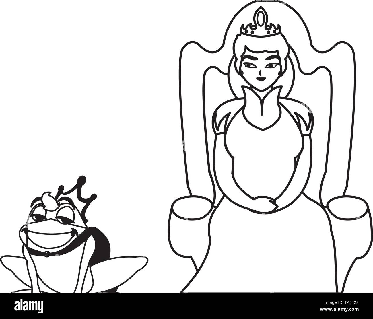 queen on throne with toad prince characters vector illustration design ...