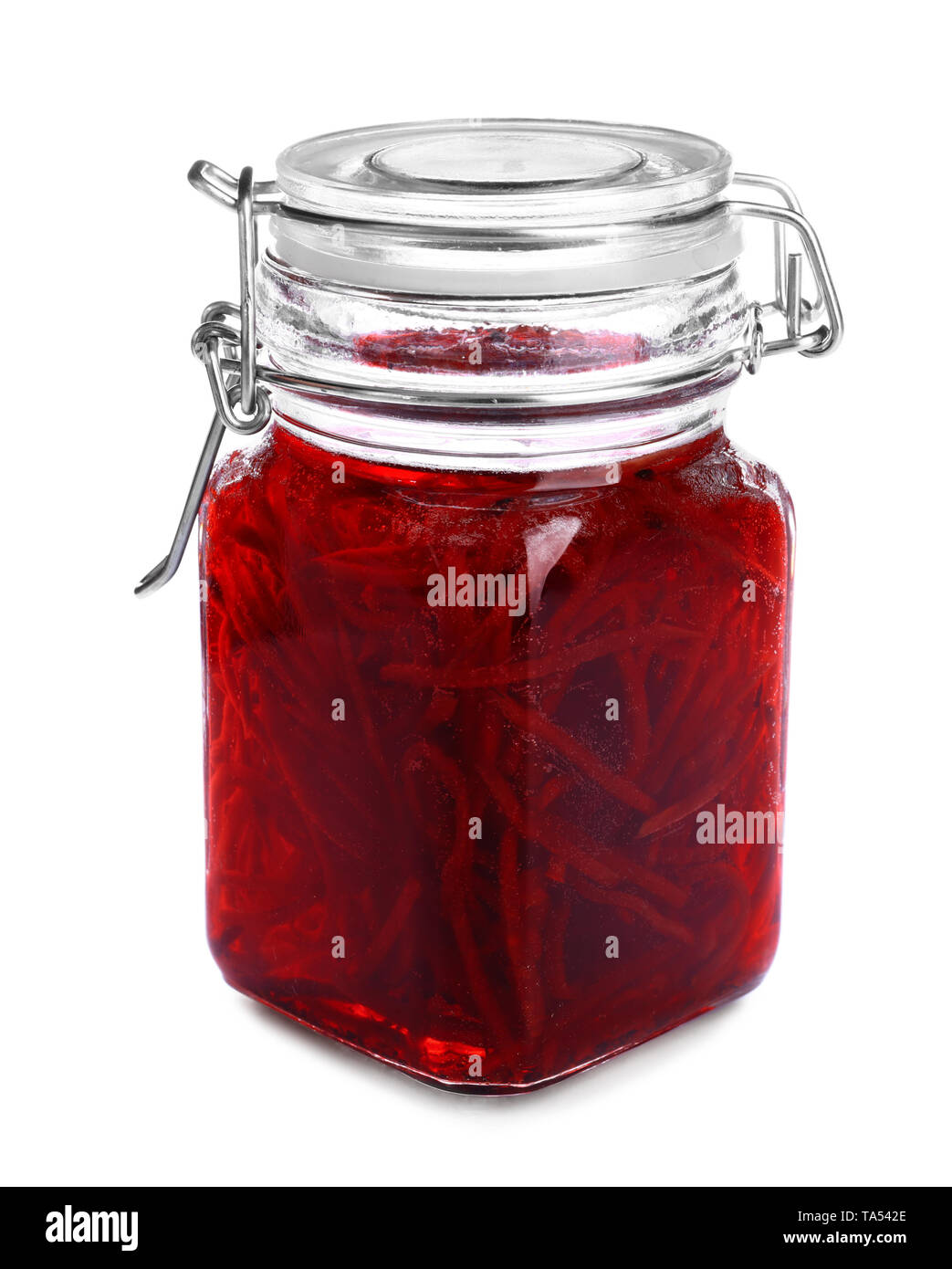 Jar with tasty fermented beetroot on white background Stock Photo - Alamy