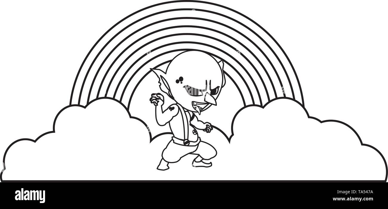 ugly troll with rainbow magic character vector illustration design ...