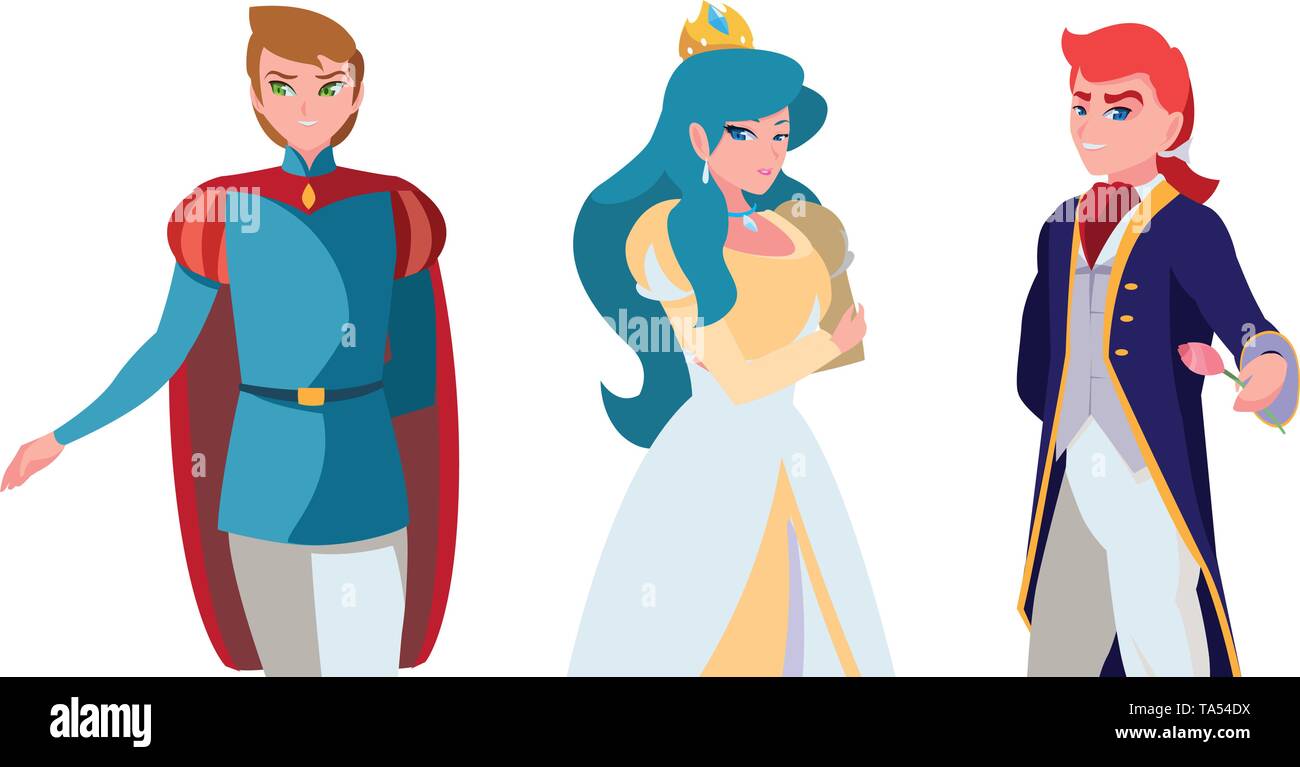 beautiful princess with princes of tales characters vector illustration ...