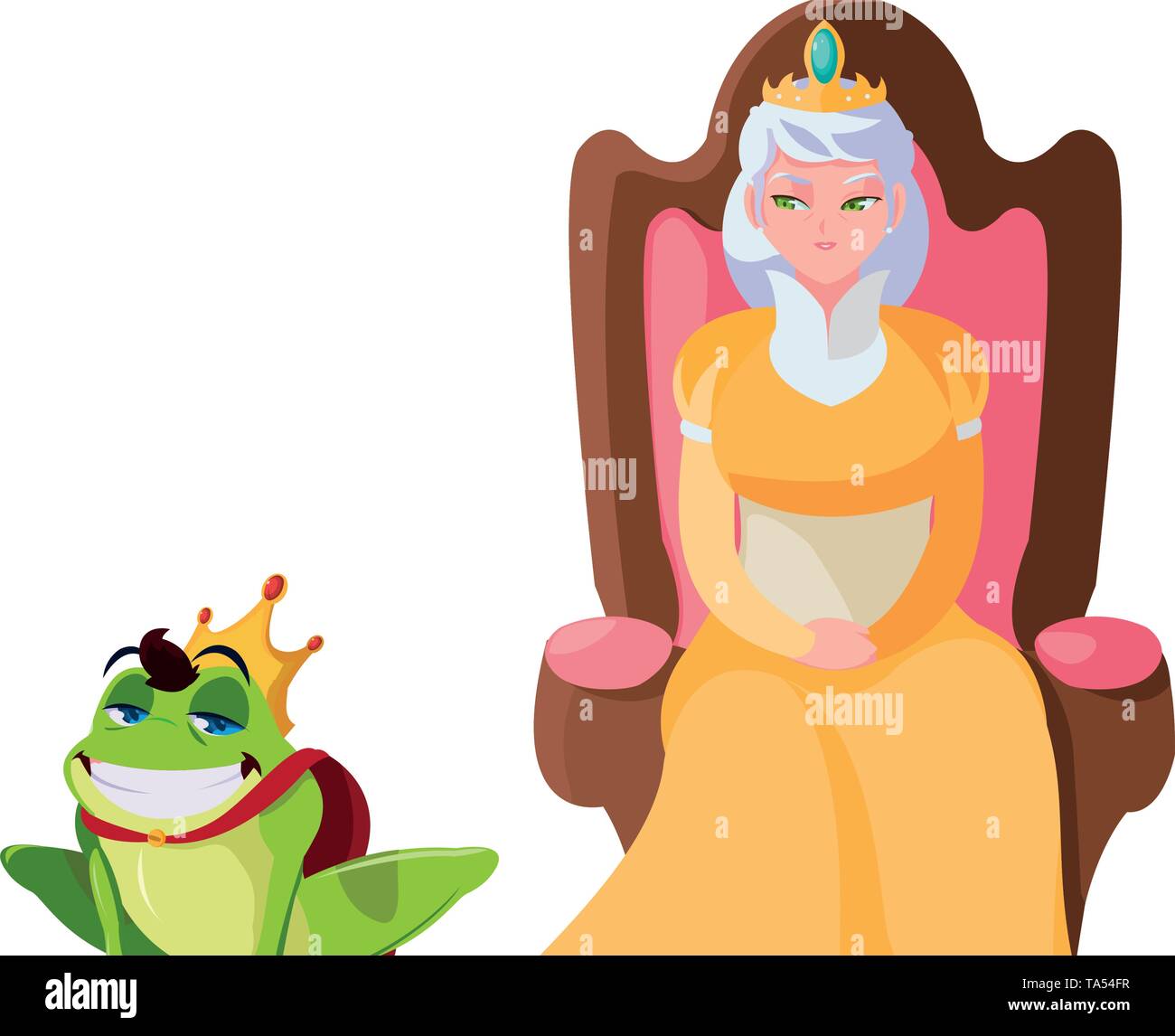 queen on throne with toad prince characters vector illustration design ...