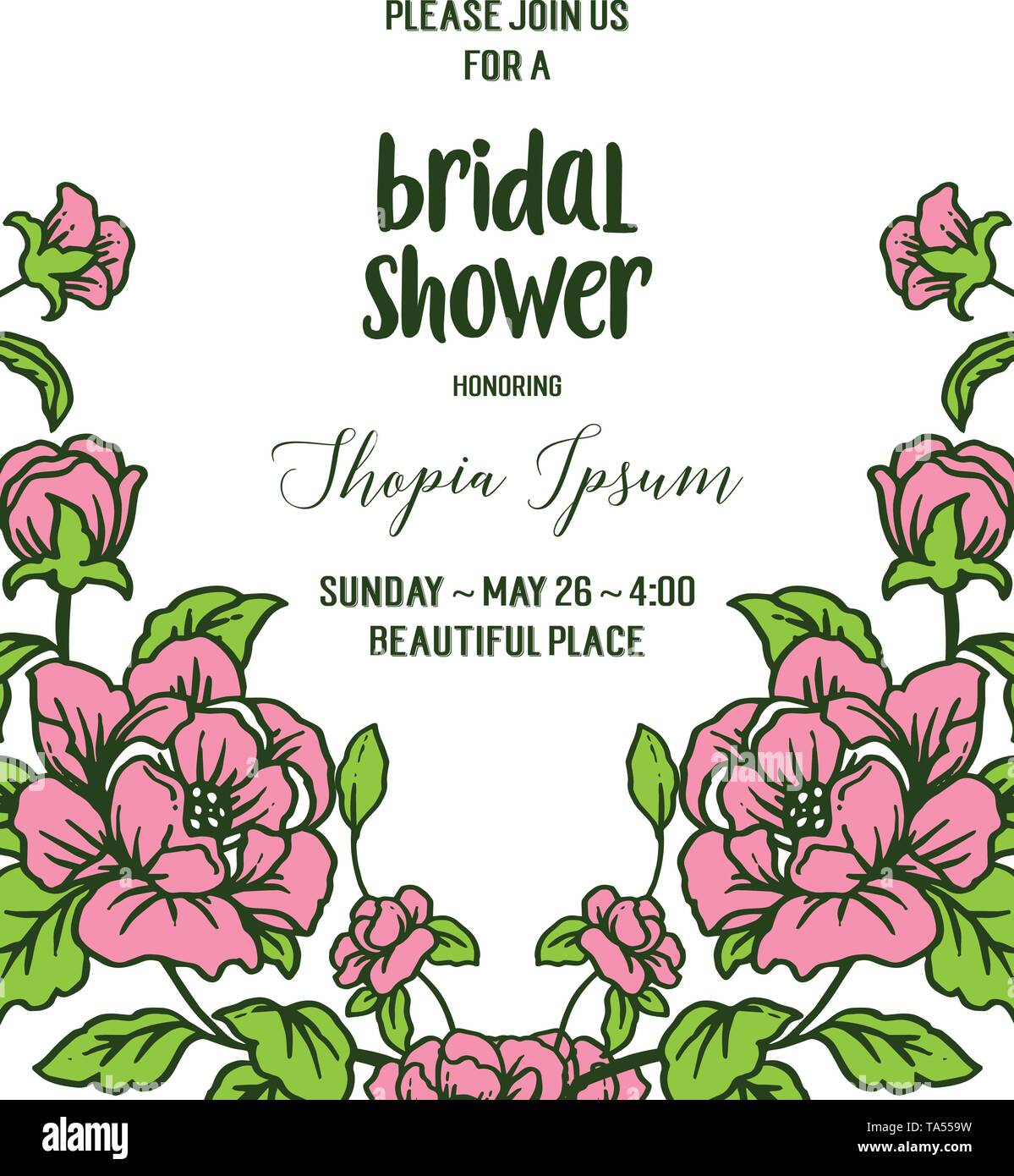 Vector illustration pattern pink flower frames blooms for banner bridal ...