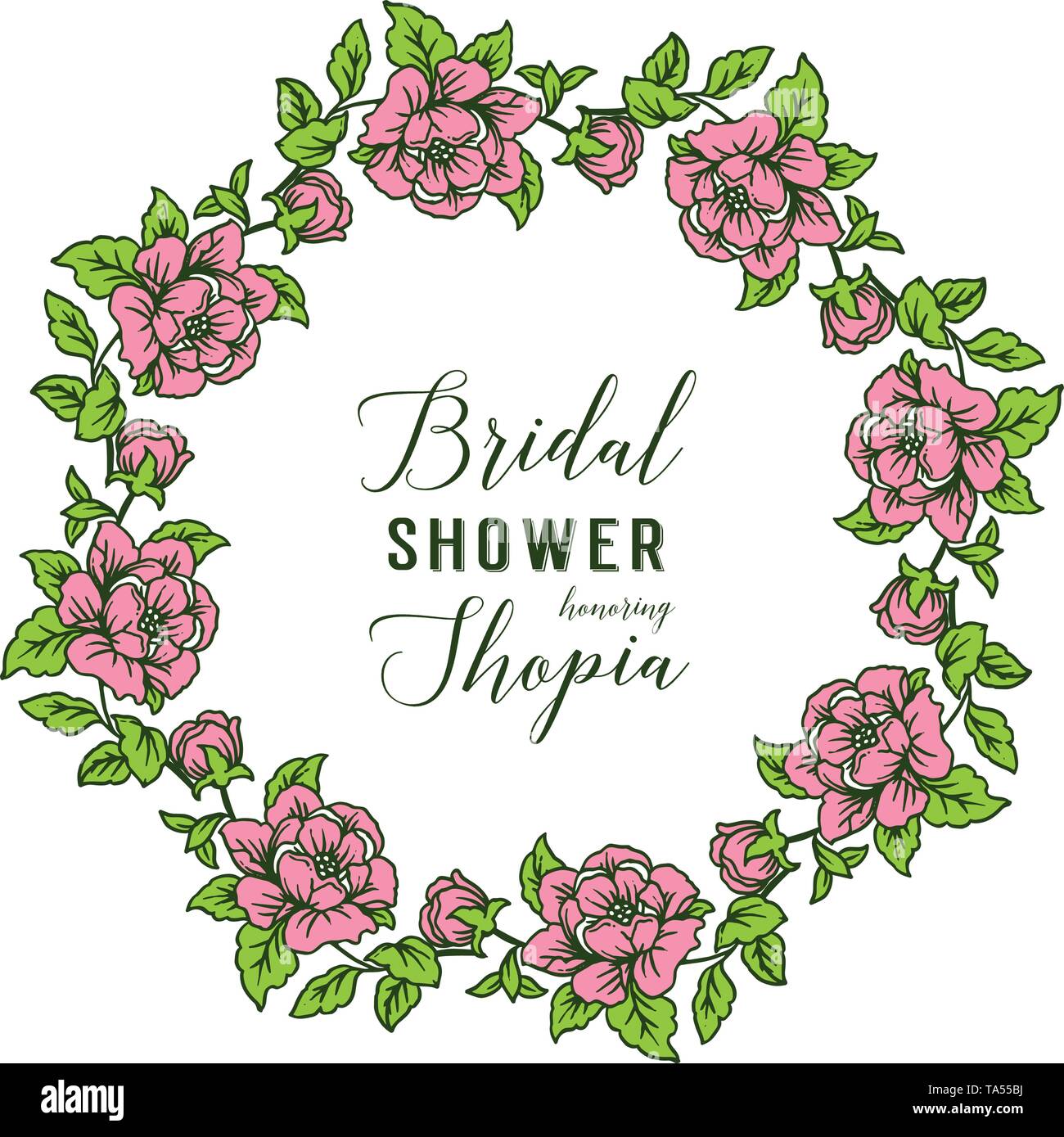 Vector illustration abstract pink flower frame for card bridal shower ...
