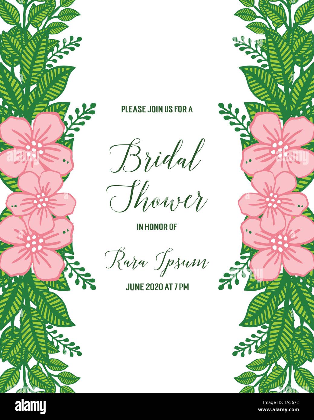 Vector illustration banner bridal shower with crowd of green leafy ...