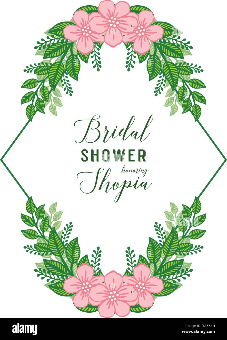 Vector illustration style card bridal shower with various crowd of leaf ...