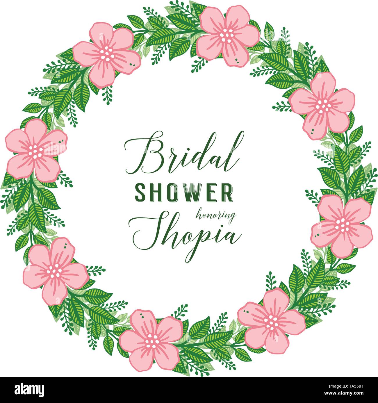 Vector illustration style card bridal shower with various crowd of leaf ...
