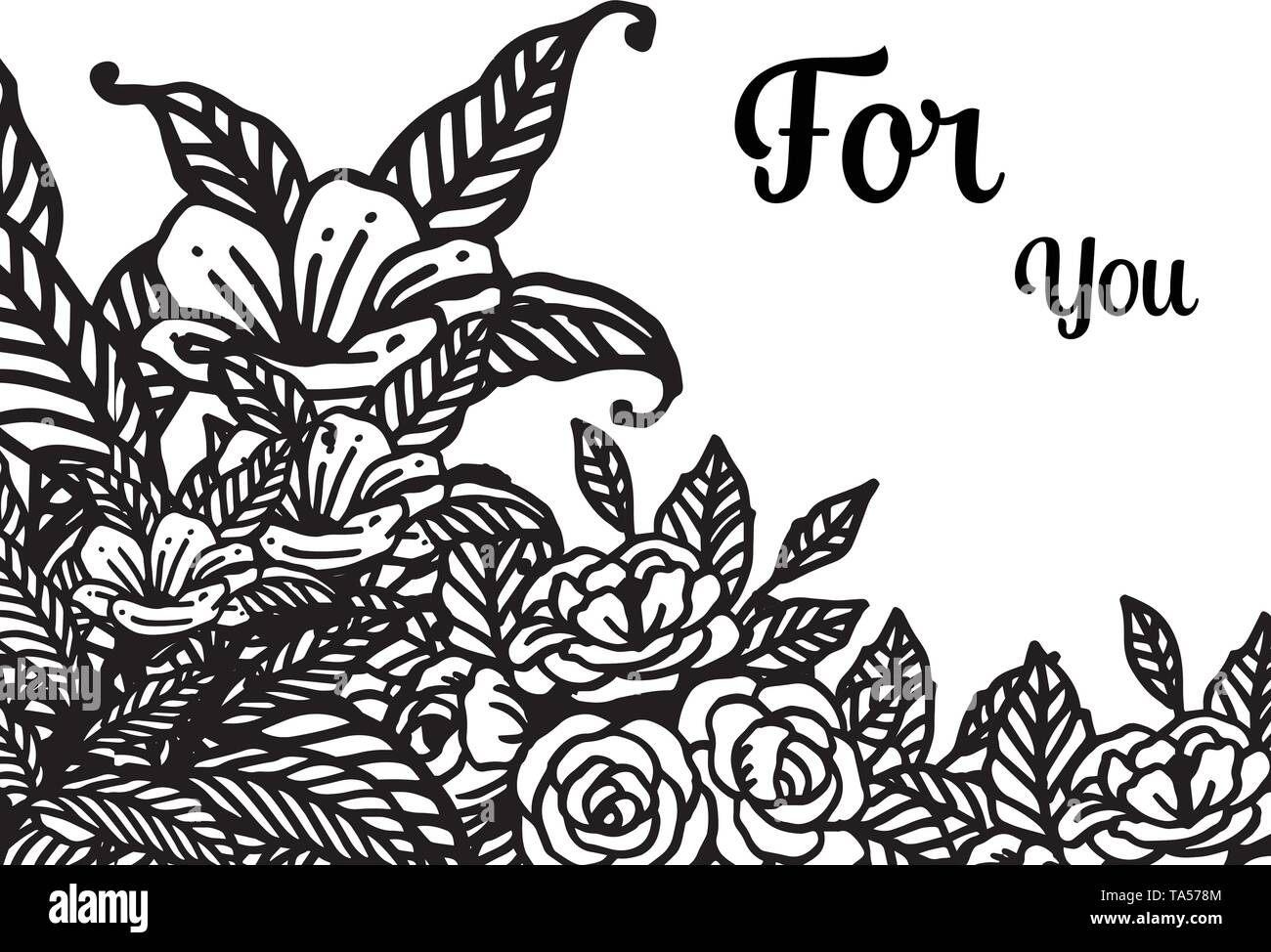 Vector illustration lettering for you with decoration style flower ...