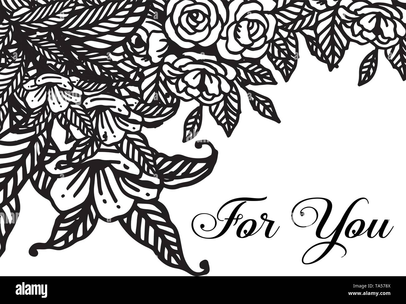 Vector illustration writing text for you with design drawing flower ...