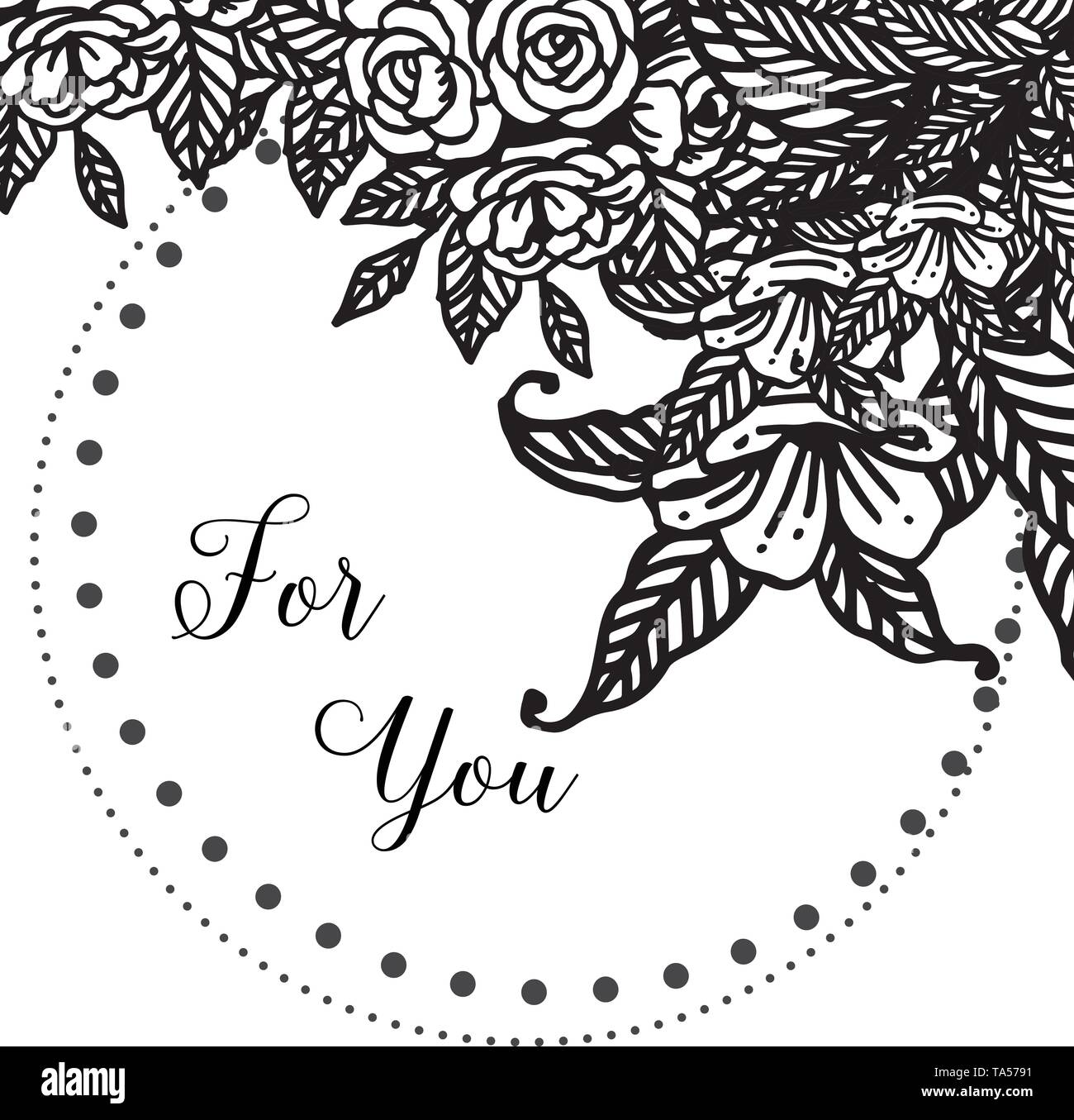Vector illustration writing text for you with design drawing flower ...