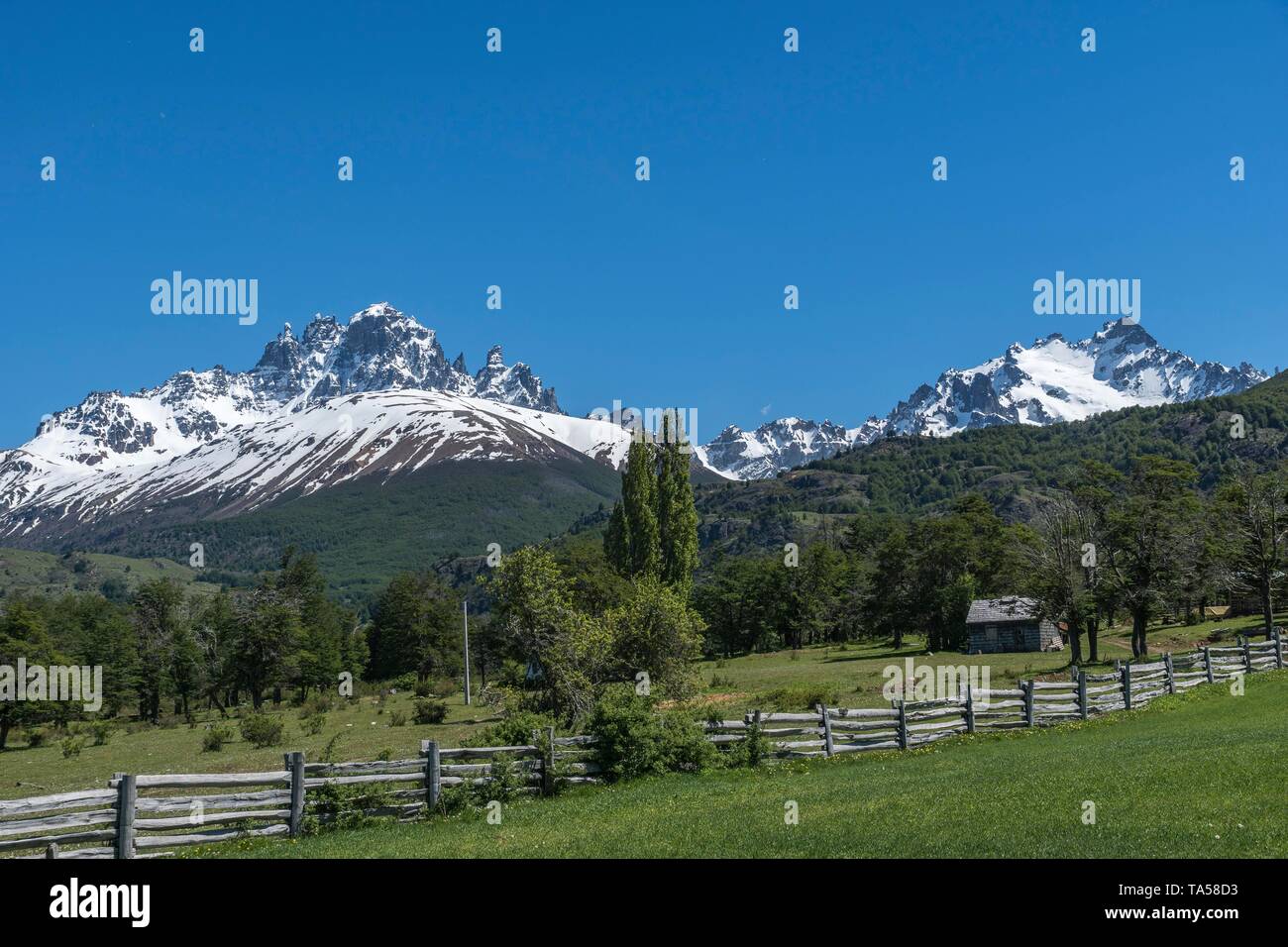 Mountain massif Cerro Castillo near Villa Cerro Castillo, Carretera ...