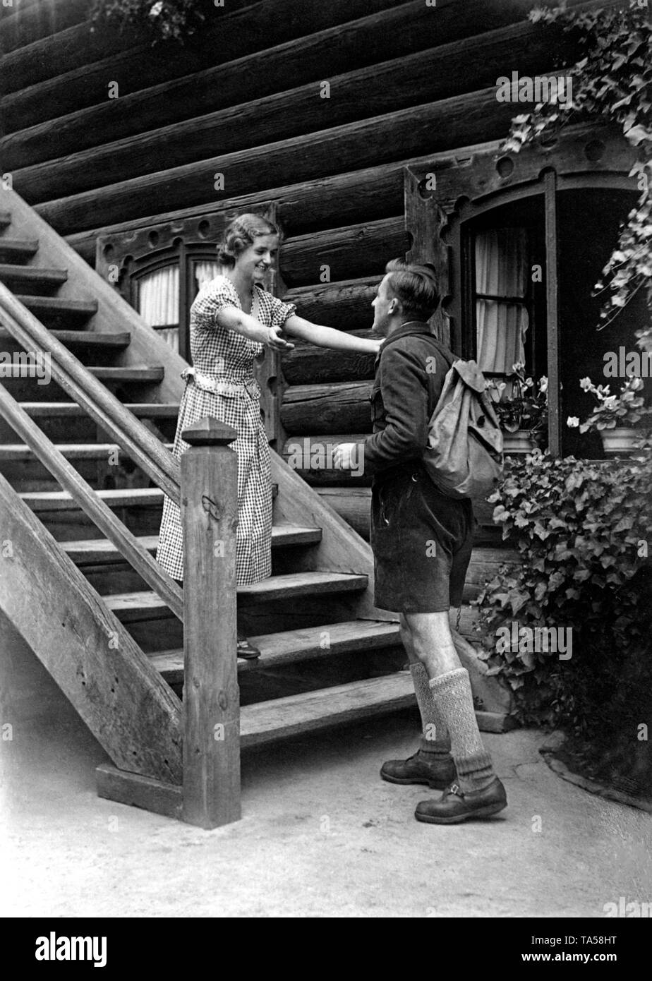Couple, Lovers greets each other, around 1930, Bavaria, Germany Stock ...