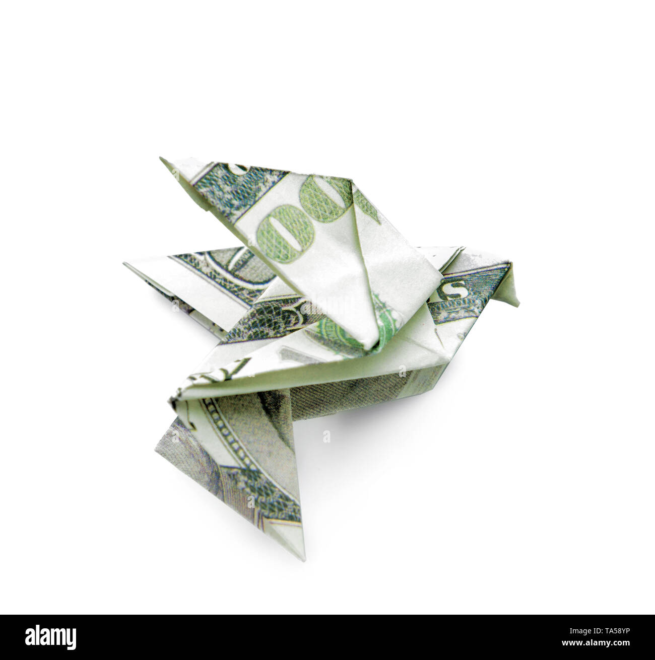 Origami bird made of dollar banknote on white background Stock Photo ...