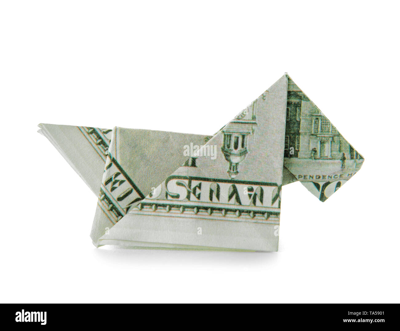 Origami dog made of dollar banknote on white background Stock Photo - Alamy