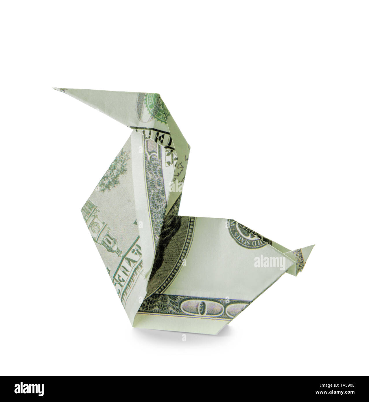Origami bird made of dollar banknote on white background Stock Photo ...