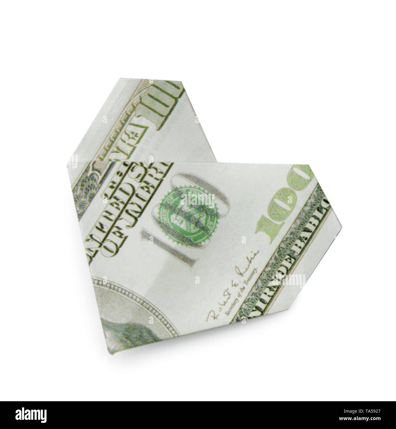 Origami heart made of dollar banknote on white background Stock Photo ...