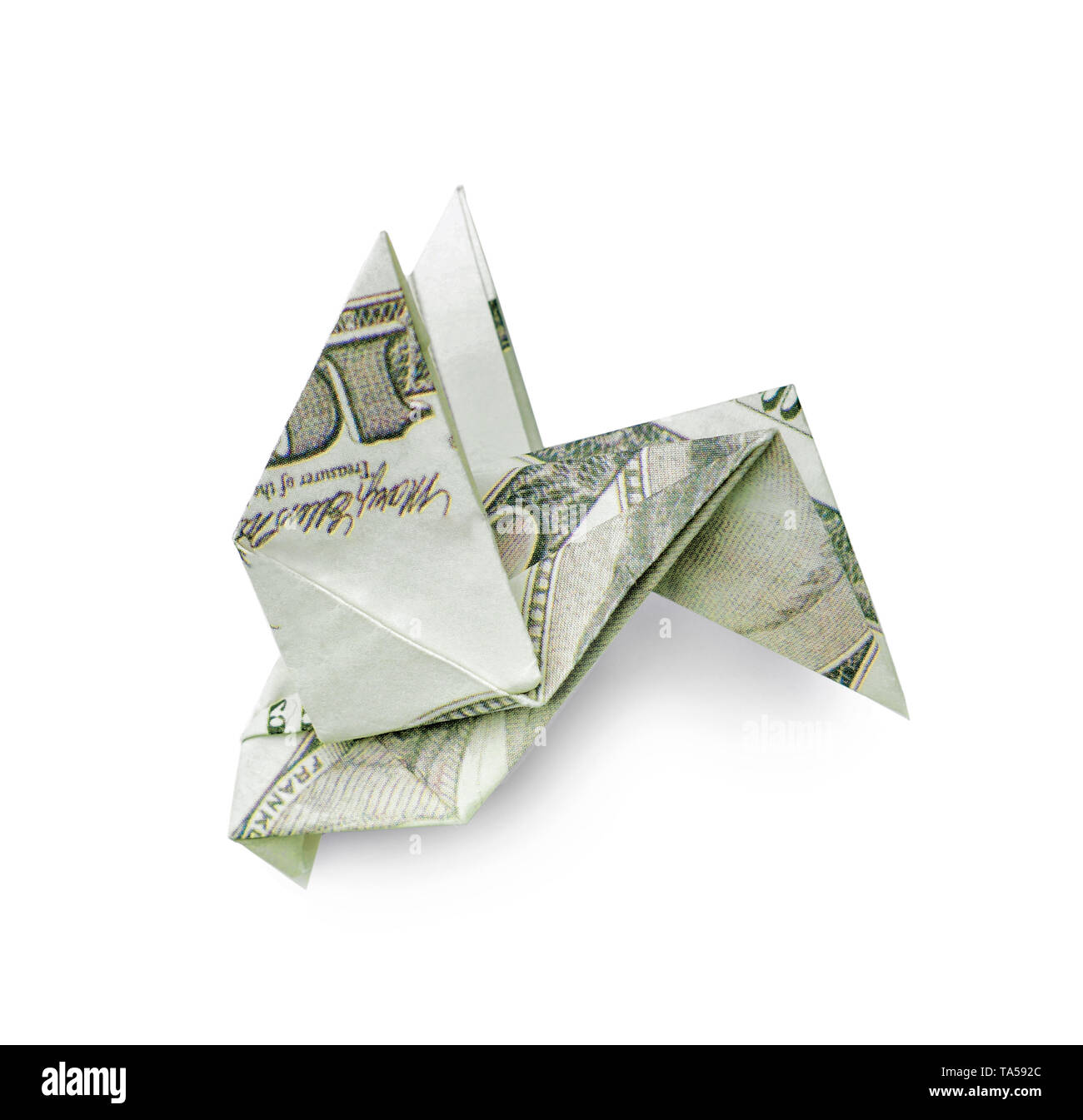 Origami bird made of dollar banknote on white background Stock Photo ...