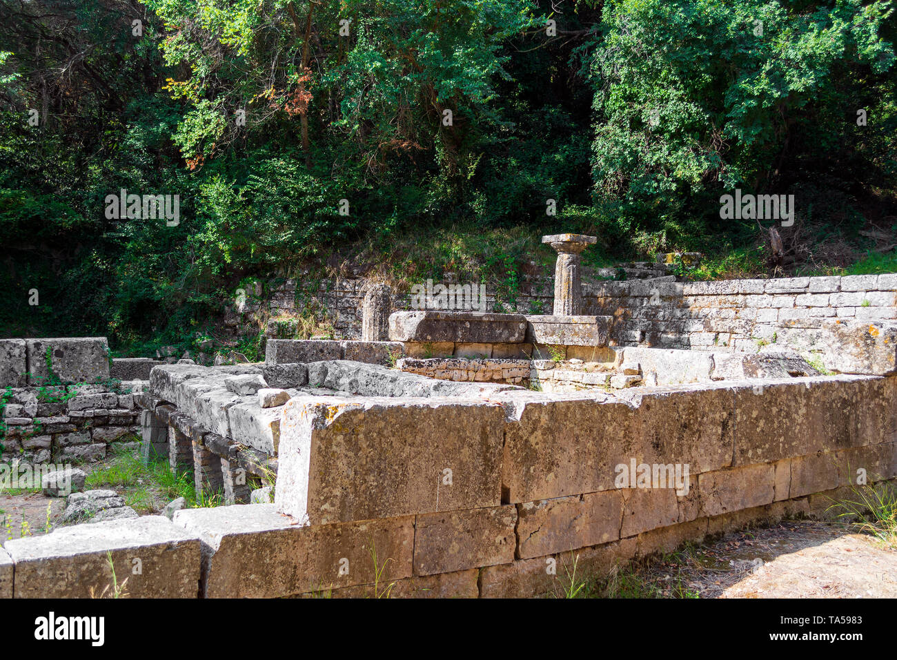 Remains of a Doric temple at Mon Repos park, Corfu Town, Greece Stock ...