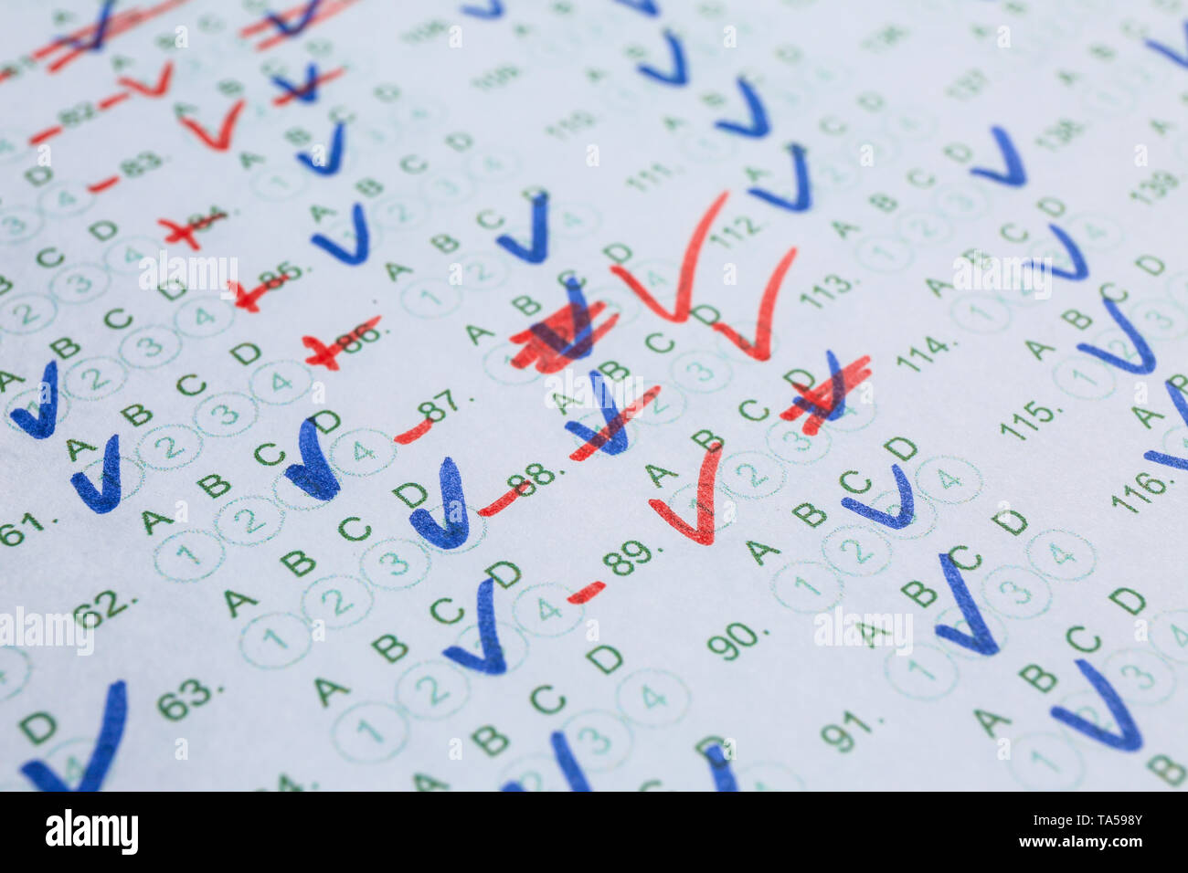 Checked answer sheet, closeup. Concept of passing exam Stock Photo - Alamy