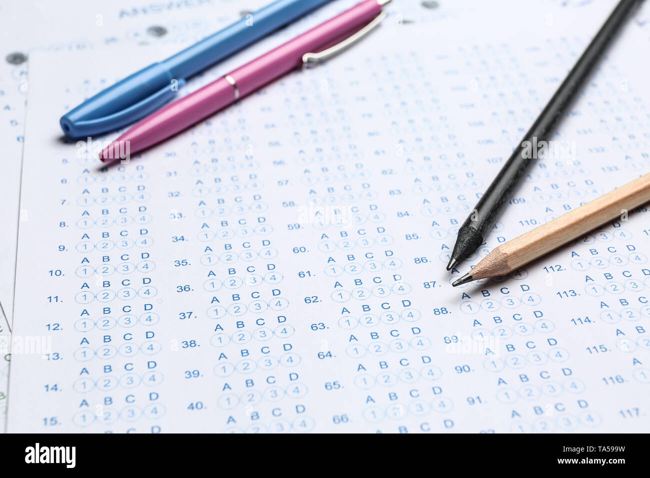 Pencils on blank answer sheet, closeup. Concept of passing exam Stock ...