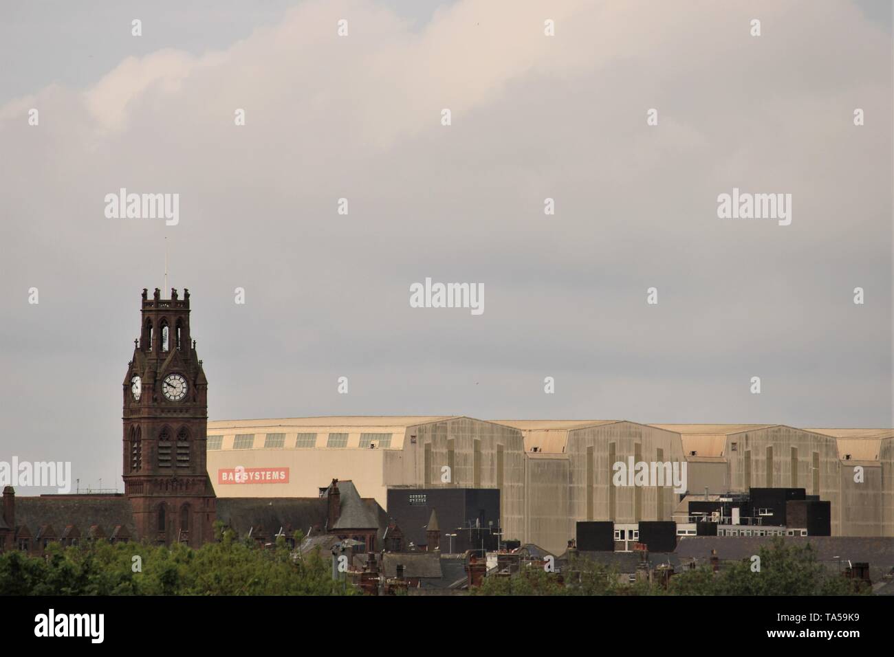 UK Barrow In Furness, Cumbria. View towards Barrow Town Hall clock with ...