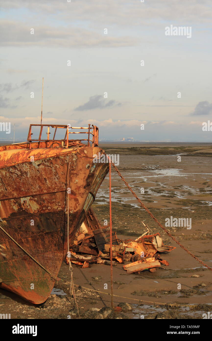 UK Rampside, Roa Island, Barrow In Furness, Cumbria. Derelict trawler ...
