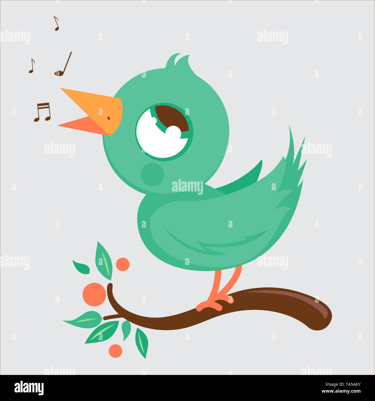 Cute bird on a tree branch singing Stock Photo - Alamy
