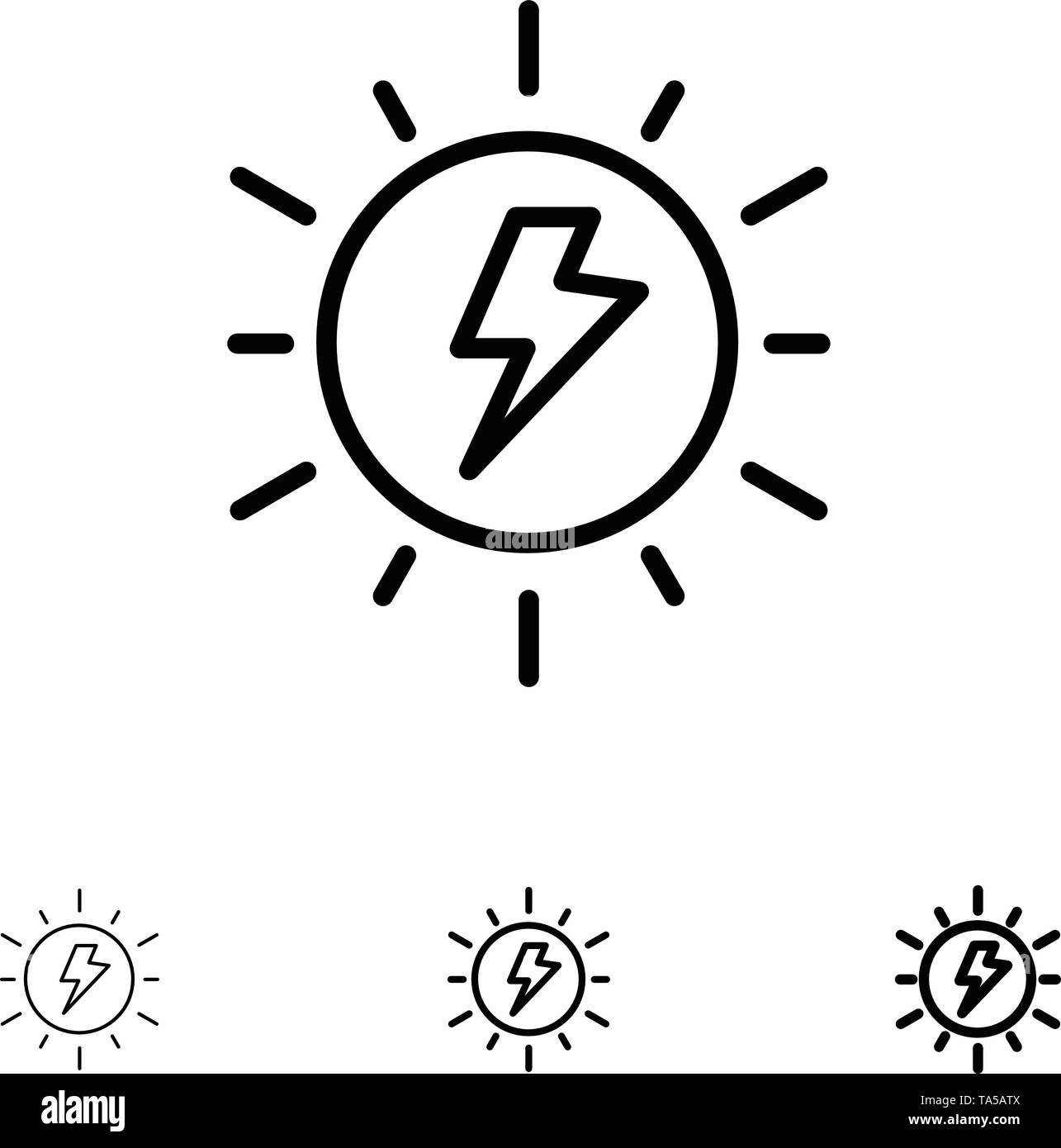 Energy, , Solar, Sun, Charge Bold and thin black line icon set Stock ...