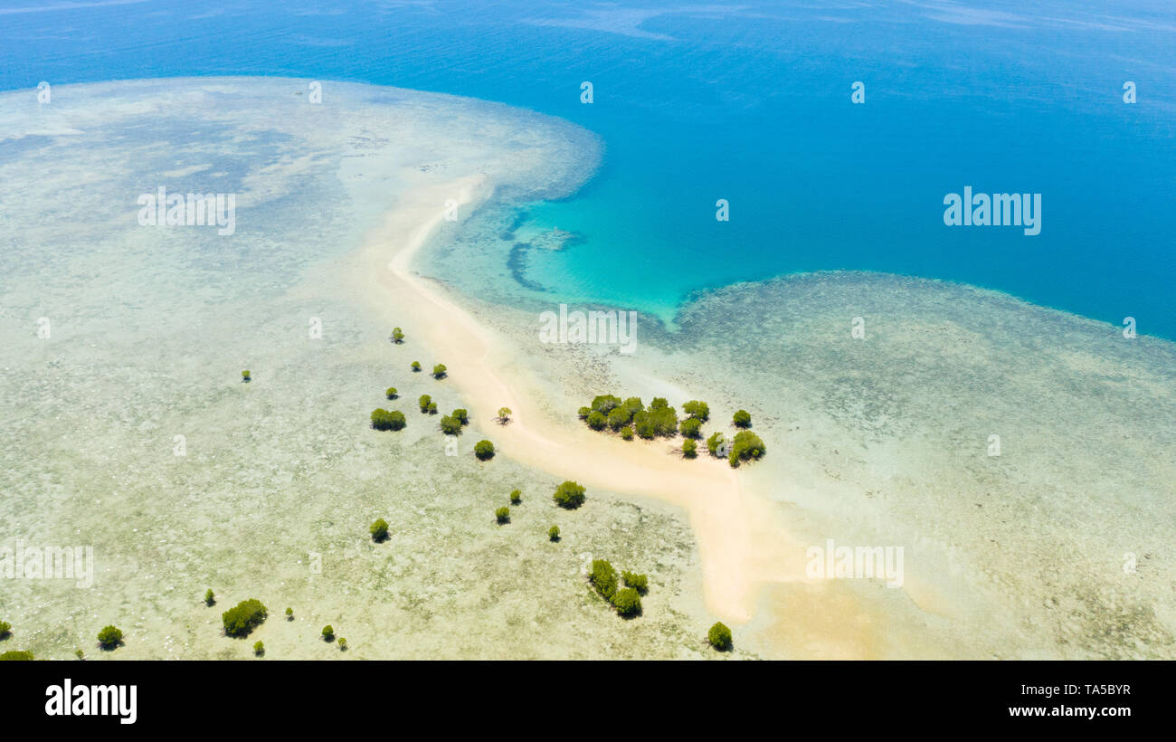 Tropical island with mangroves and turquoise lagoons on a coral reef ...