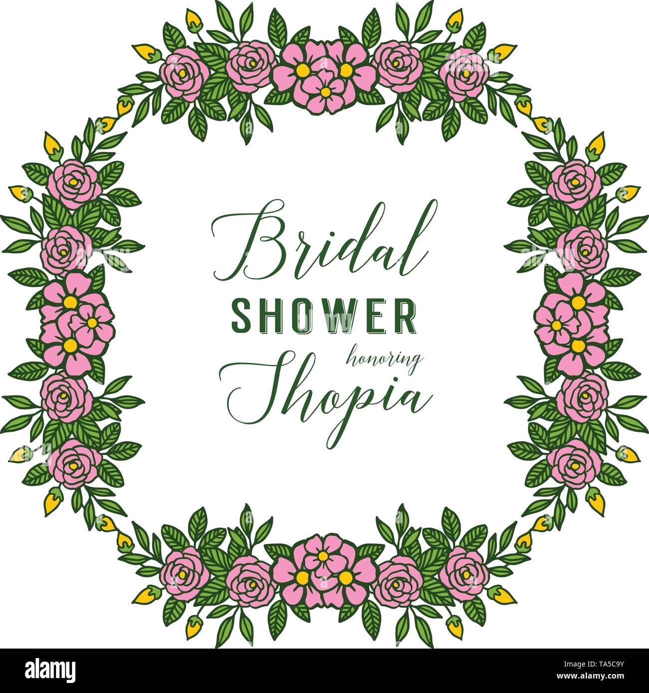 Vector illustration bridal shower with texture of leaf flower frame ...