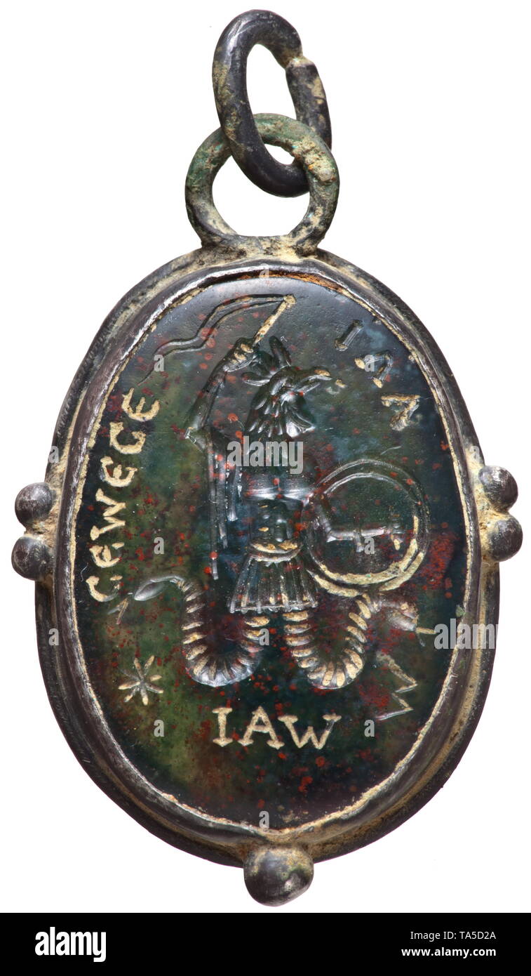 A Roman Abraxas stone, 2nd - 3rd century Dark, almost black stone ...