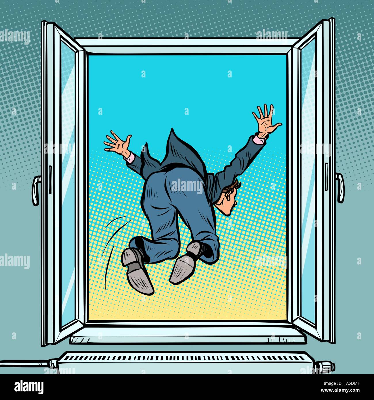 Bankruptcy and financial crisis. Suicide businessman jumps out the ...