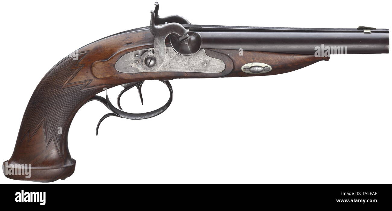 Small arms, pistols, double-barrelled caplock pistol, caliber 13 mm ...