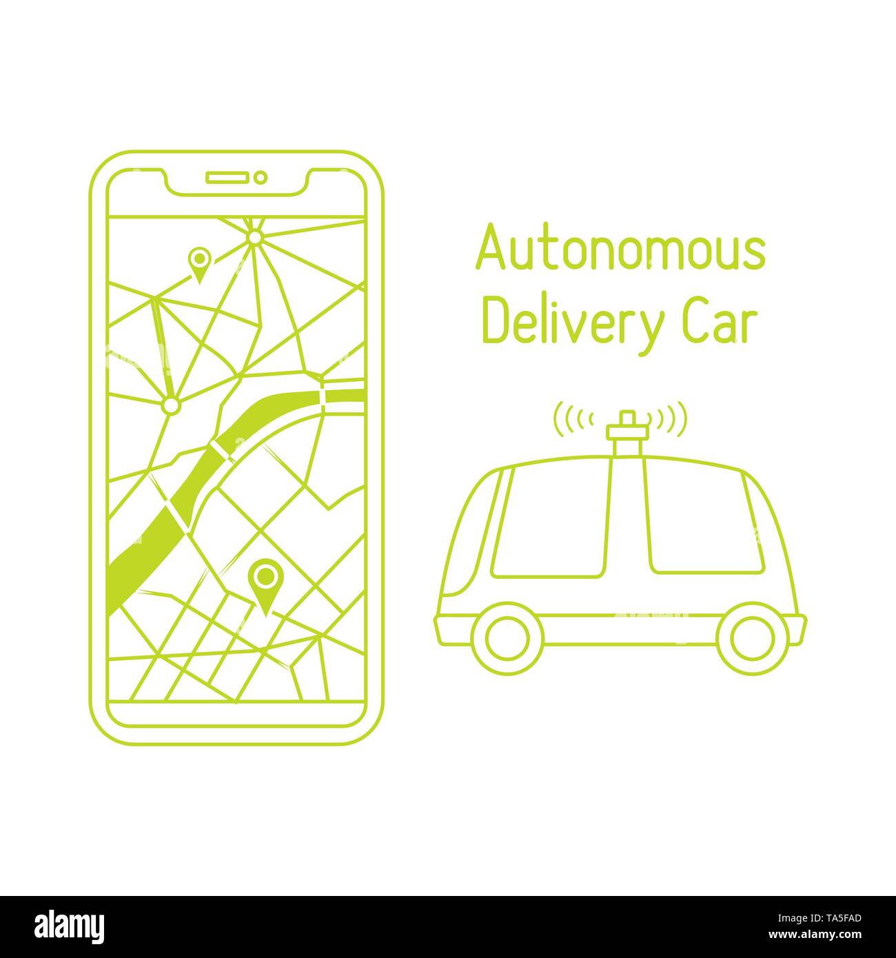 Vector illustration with self-driving car, automated car, autonomous ...