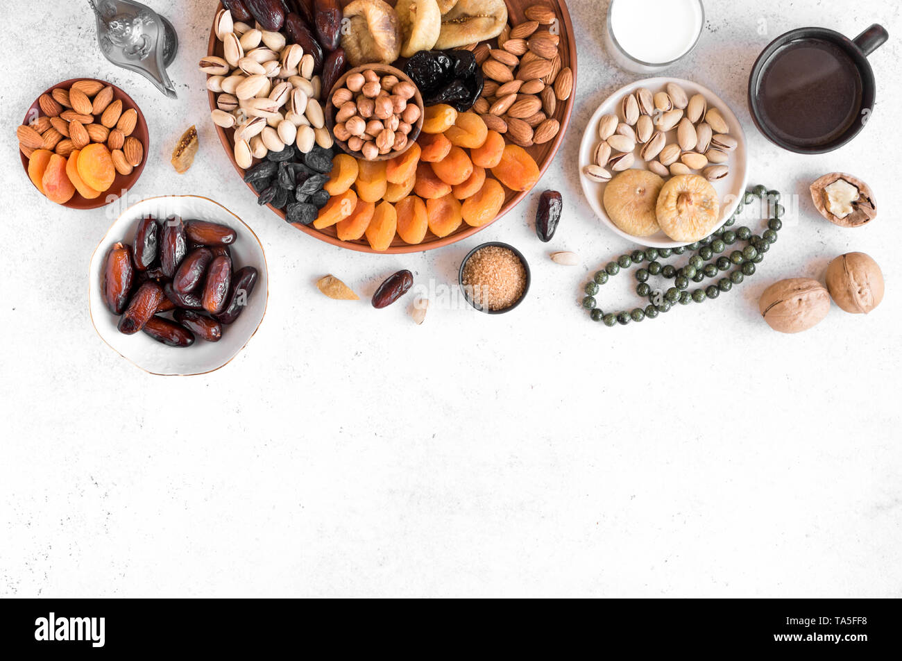 Traditional Muslim Iftar Food, copy space. Ramadan kareem with premium ...