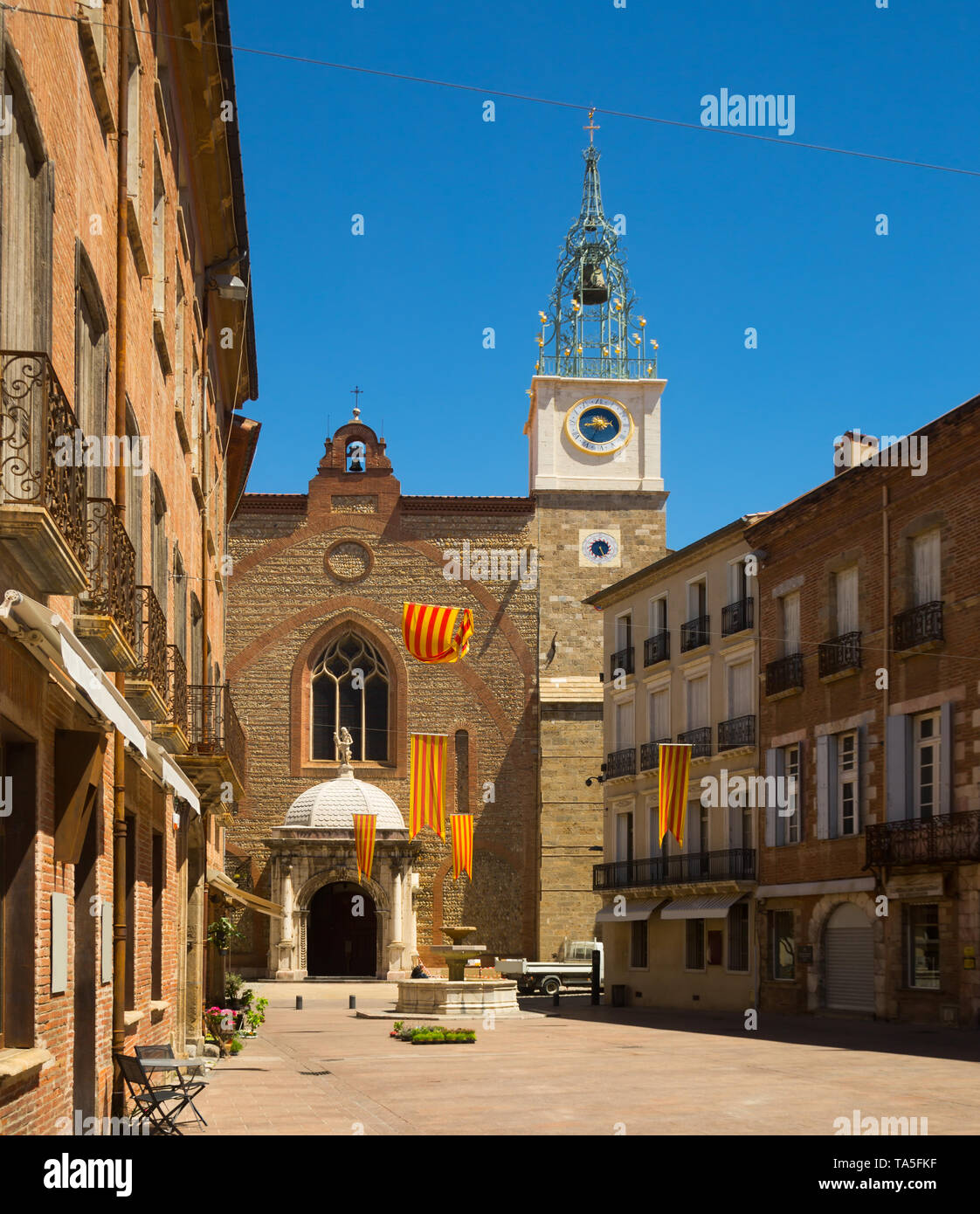 Catalan flags hanging at medieval Cathedral Basilica of Saint John the ...