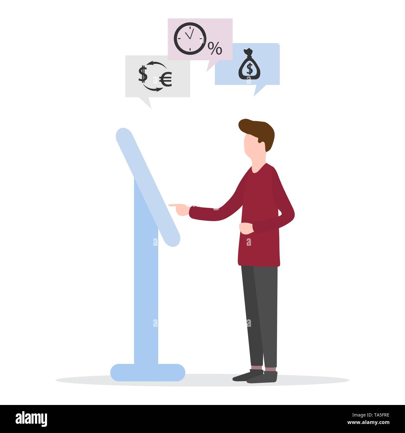 Vector illustration with man chooses bank transaction at the terminal ...
