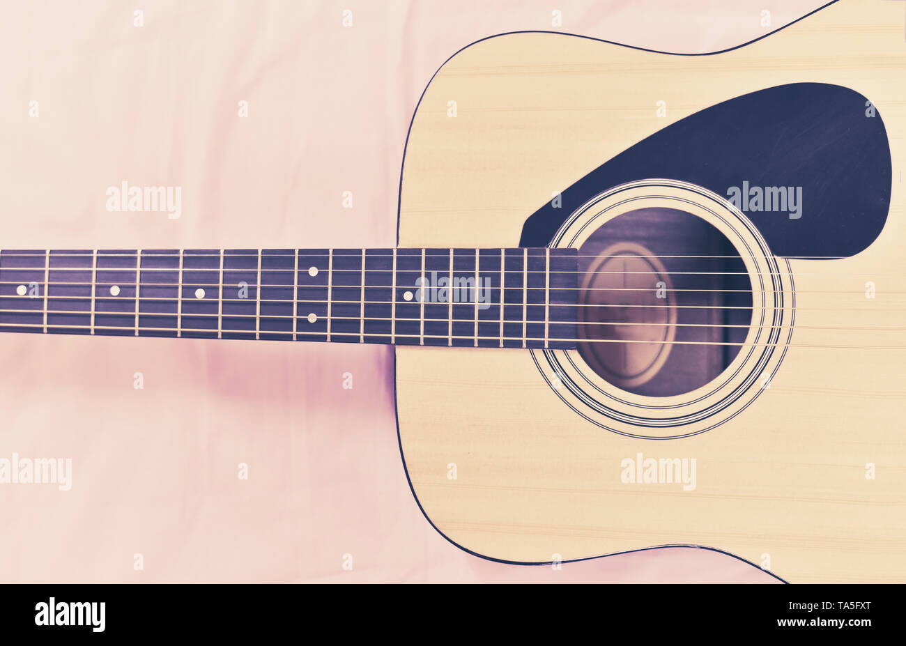 Acoustic guitar top view / Close up of guitar musical instrument tone ...