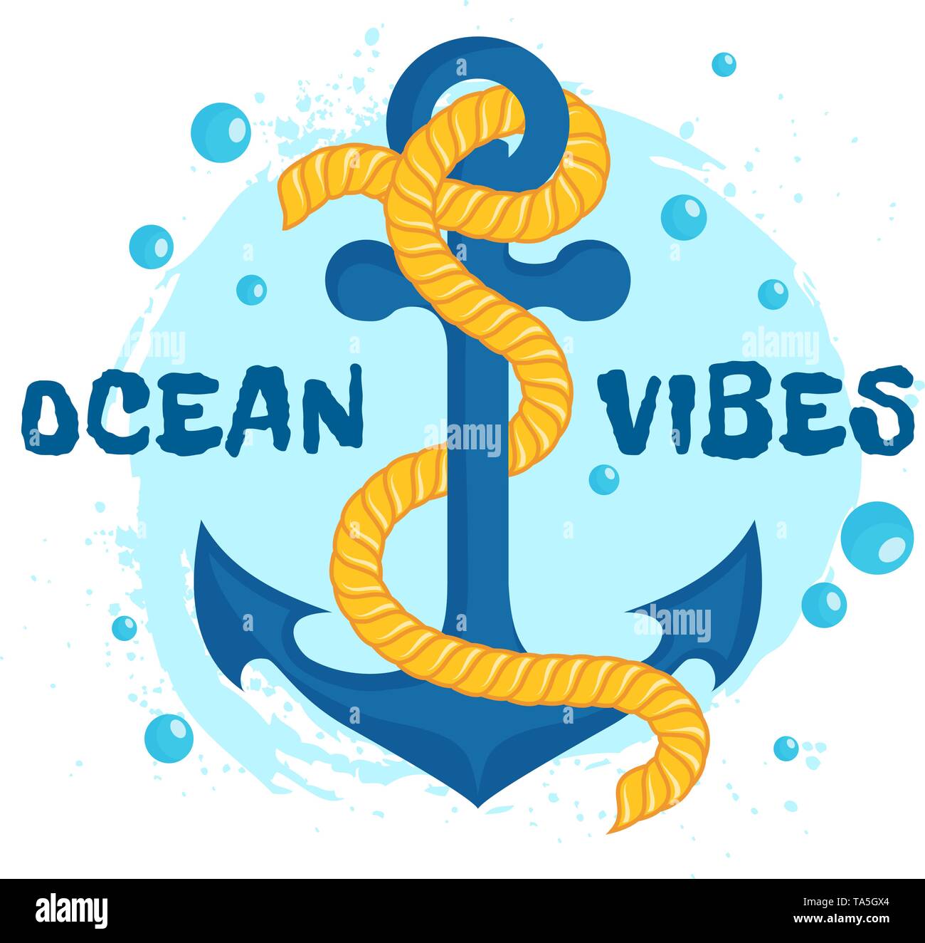 Vector illustration with anchor and Ocean vibes slogan. Nautical and ...