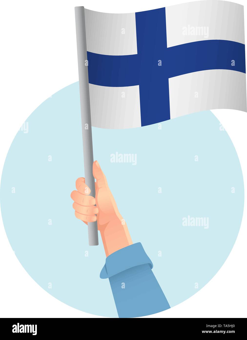 Finland flag in hand. Patriotic background. National flag of Finland ...